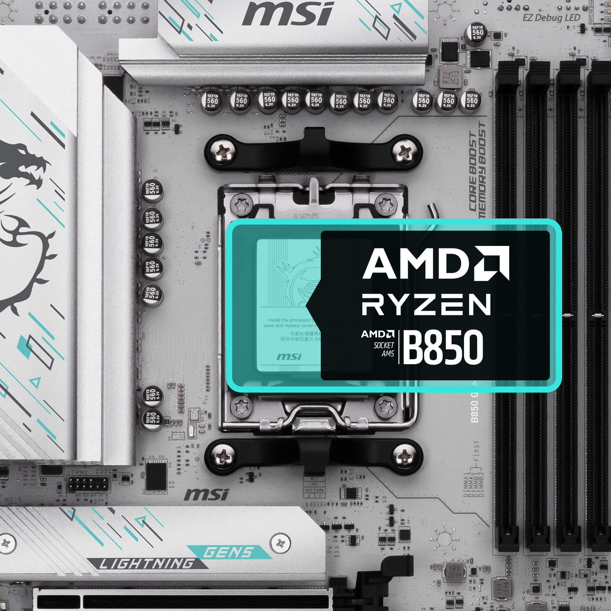 MSI B850 GAMING PLUS WIFI PZ AM5 AMD B850 ATX Back-Connect motherboard, 12+2+1 DRPS, DDR5, PCIe ...